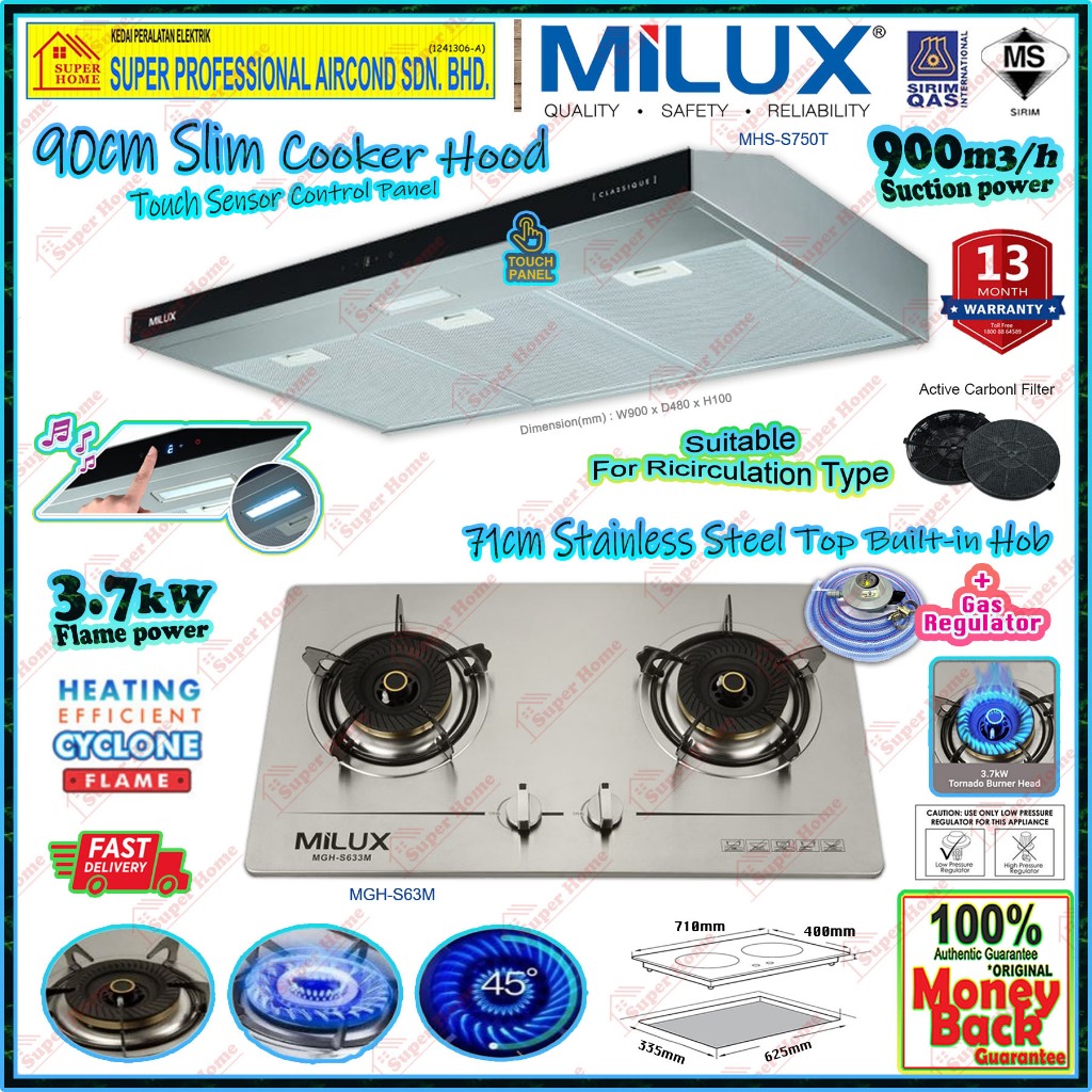 Milux Slim Hood MHS-S750T / Milux Built-in Hob MGH-S633M | Shopee Malaysia