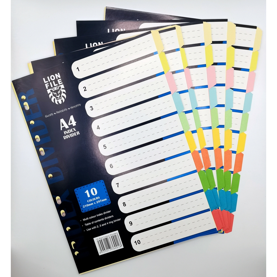 Lion File 5 Sets Multi-Color A4 Index Divider 10 Holes Pemisah Fail A4 ...