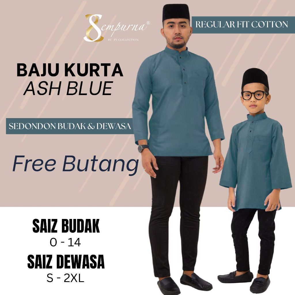 → SEMPURNA ←Kurta Raya Warna Ash Blue Modern Slim Fit Cotton Sedondon ...