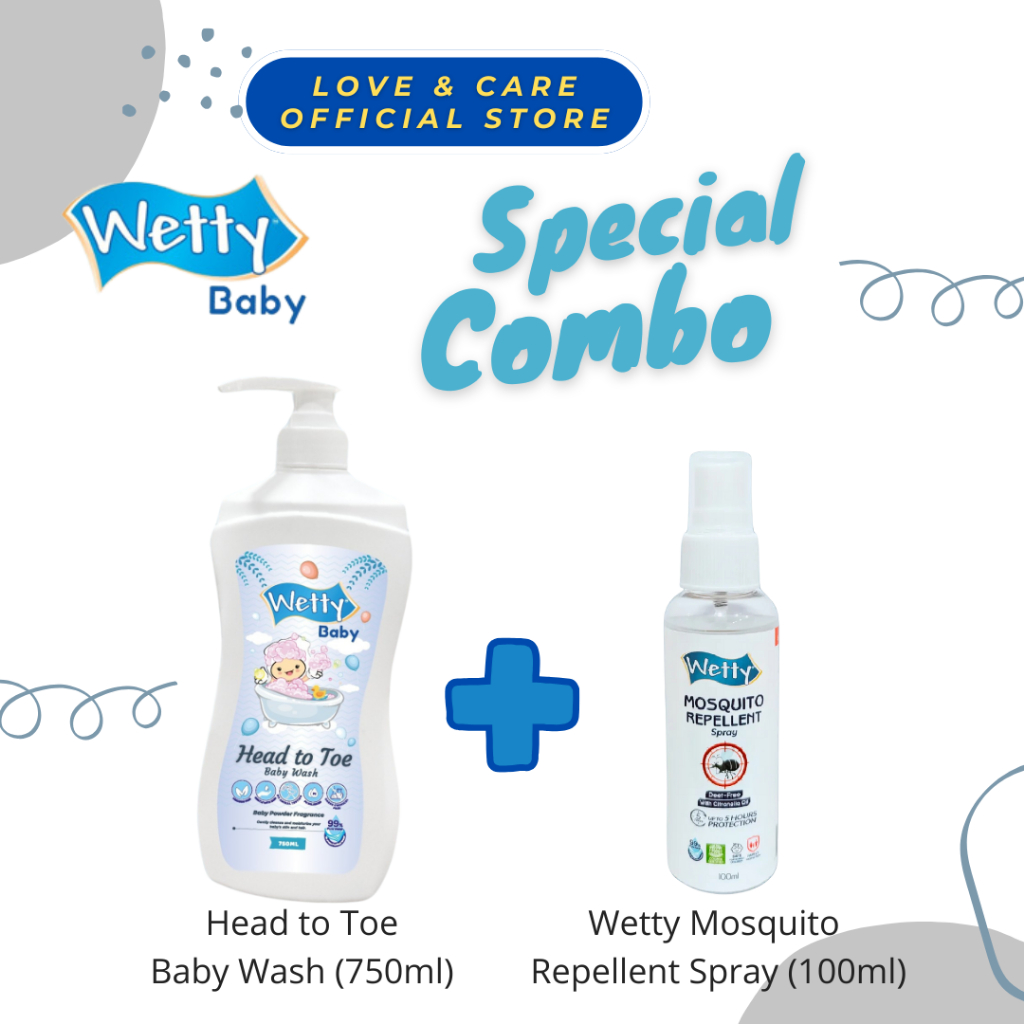 Special Combo Wetty Baby Head to Toe Baby Wash (750ml) + Wetty Mosquito ...