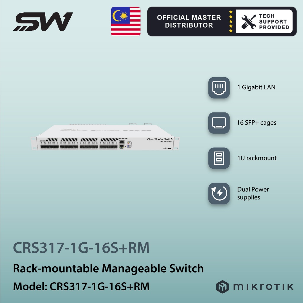 MikroTik CRS317-1G-16S+RM 16-Port SFP+ Smart Rackmount Switch | Shopee ...