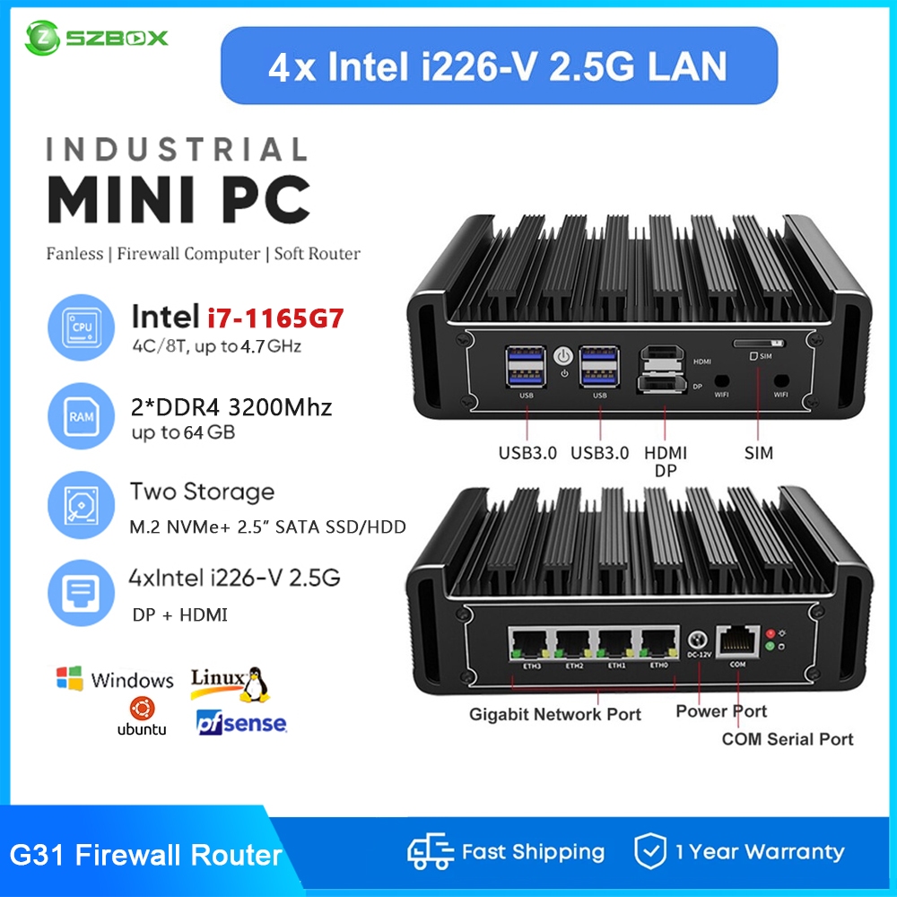 G31 11th Gen Fanless N5105 Mini PC Intel i7 1165G7 i5-1145G7 4x Intel ...