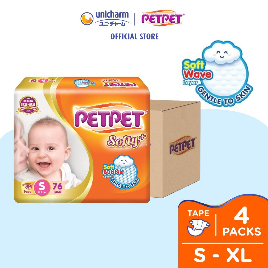 [Bundle of 4] PetPet Tape Diaper Gold+ Mega Pack - S76/ M64/ L54/ XL42 ...