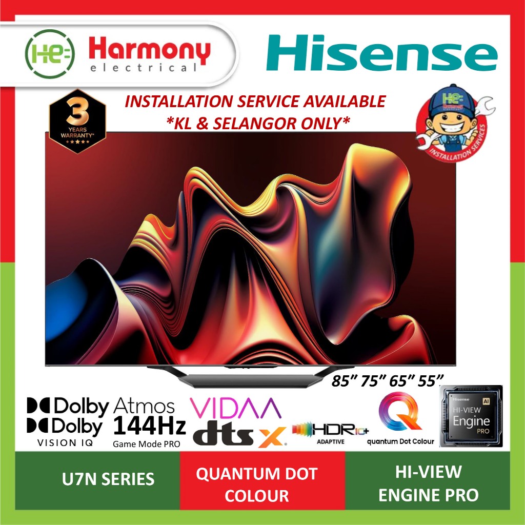 (OFFER) HISENSE 65" 75" 85" 4K UHD Mini-LED ULED TV U7N 65U7N / 75U7N / 85U7N VIDAA Smart TV ...