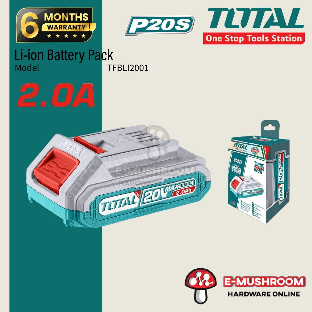 Total TFBLI20011 Lithium-Ion 20V (2.0Ah) Battery Power Tool Battery ...