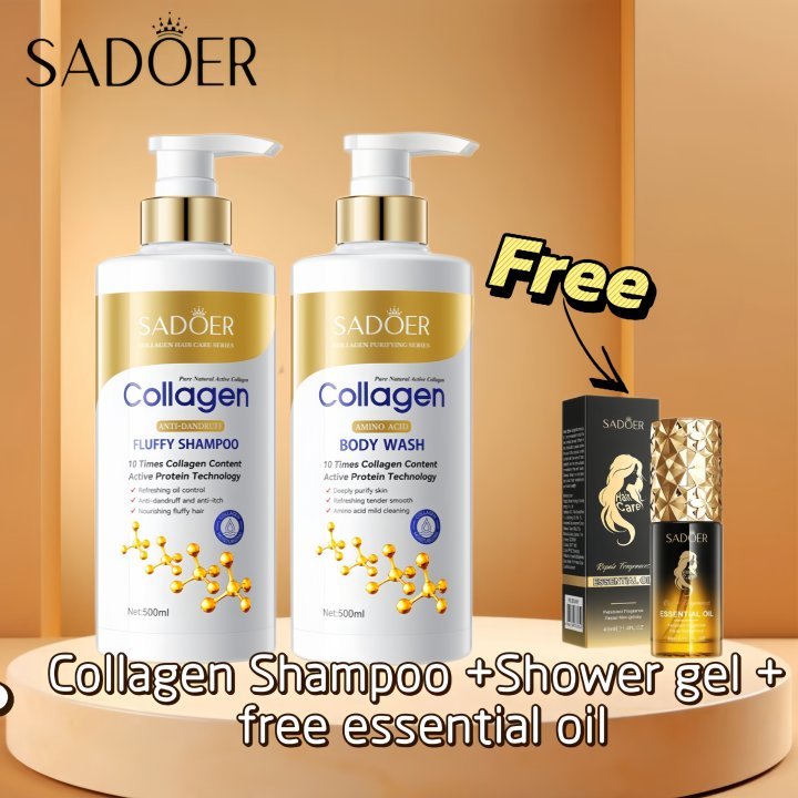 SADOER free essence, collagen 2-in-1 set (shampoo + shower gel), anti ...