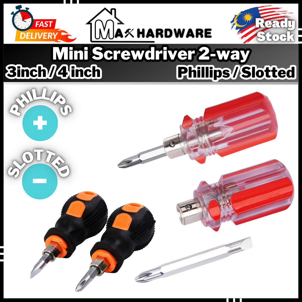 8cm Mini Screwdriver 2-way (PHILLIPS / SLOTTED) Repair Short Handle ...