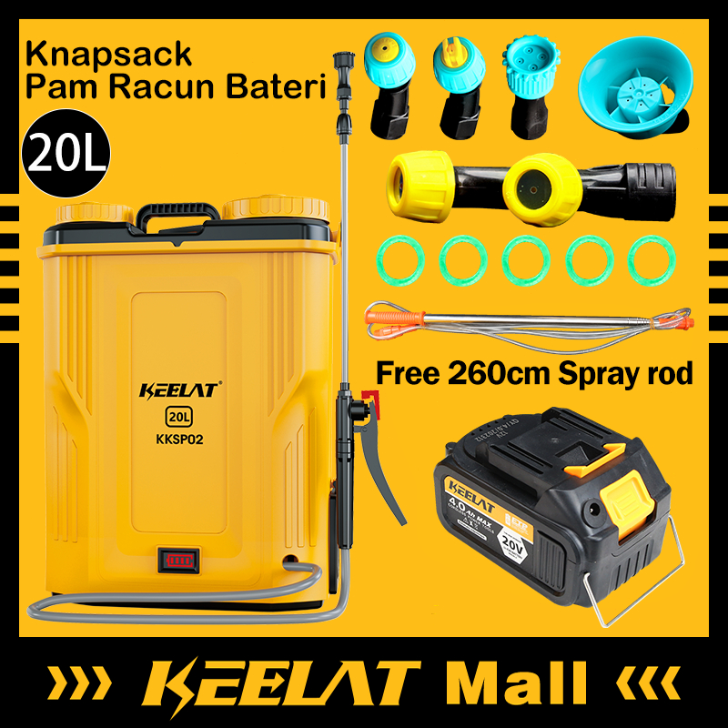 KEELAT 20L Knapsack Pam Racun Bateri Pump Racun Tong Racun Rumput ...