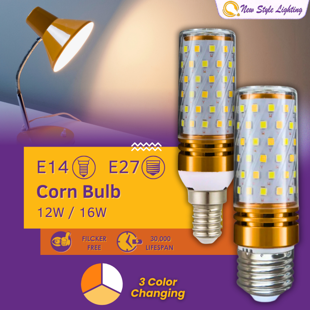 E14 E27 Holder LED Light Bulb Screw Corn Bulb 3 Warna Mentol 灯泡 燈泡 buld ...