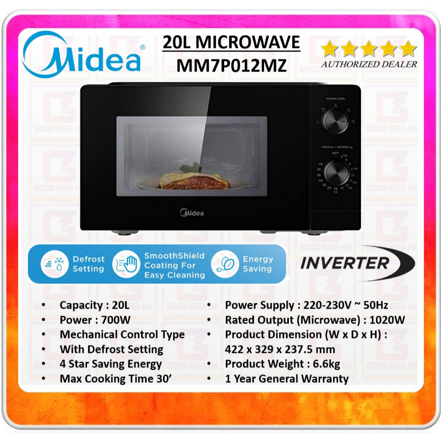 Midea MM7P012MZ 20L Inverter Microwave Oven With Knob Control Panel ...