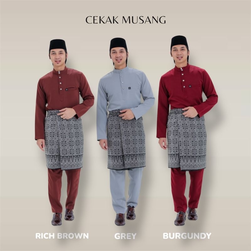 [ARASH] BAJU MELAYU CEKAK MUSANG RICH BROWN/BURGUNDY/GREY | Shopee Malaysia