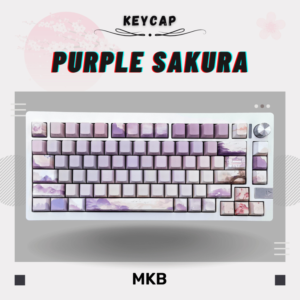 MKB Purple Sakura Shine Through PBT Double Shot Cherry Profile Keycap Set for Mechanical ...