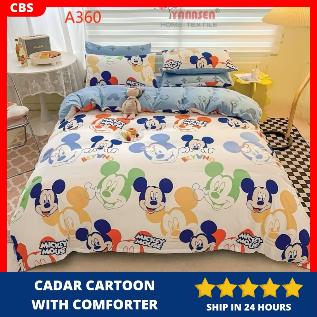 Cadar Cotton Cartoon 7 in 1 With Comforter Mickey Colour | Shopee Malaysia