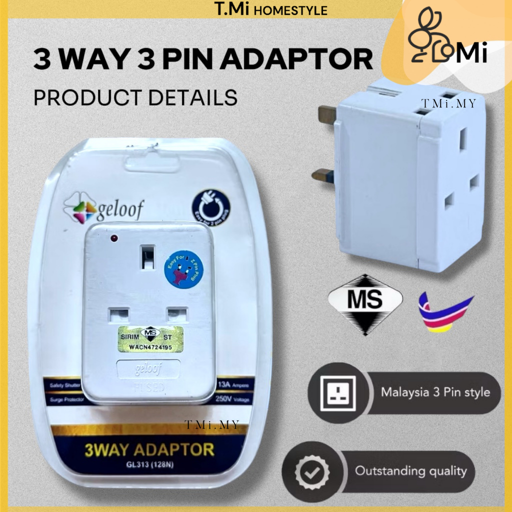 TMi 3 Way Socket Outlet White Adaptor (High Wattage) (SIRIM Approved ...