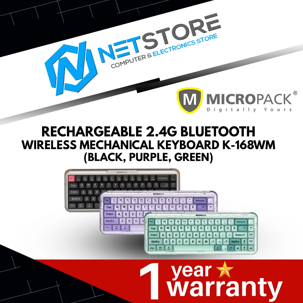 MICROPACK RECHARGEABLE 2.4G BLUETOOTH WIRELESS MECHANICAL KEYBOARD K ...