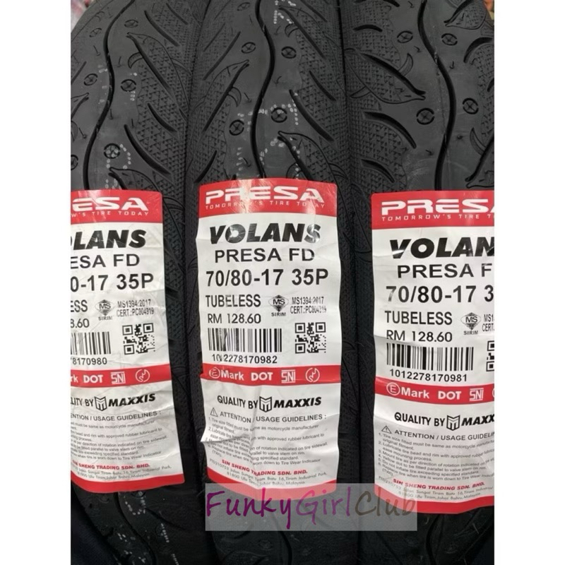 MAXXIS PRESA FD VOLANS MA5D MA-5D TUBELESS TYRE 60/80-17 70/80-17 80/80 ...