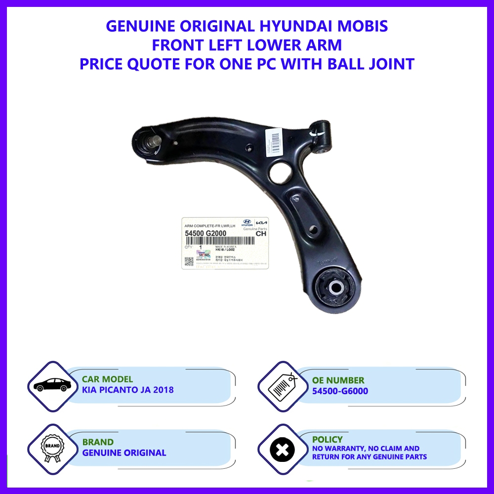 Kia Picanto JA 2018 Genuine Original Front Suspension Lower Arm ( Left ...