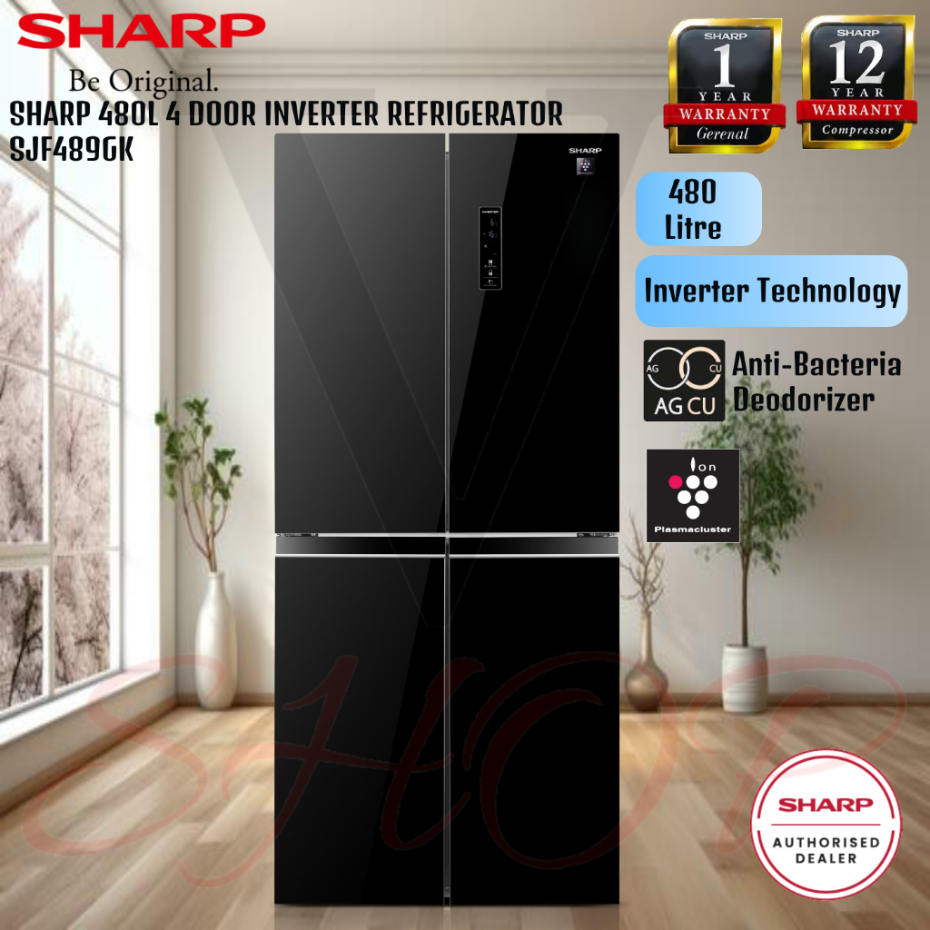 SHARP 480L 4 DOOR INVERTER TECHNOLOGY REFRIGERATOR SJF489GK | Shopee ...