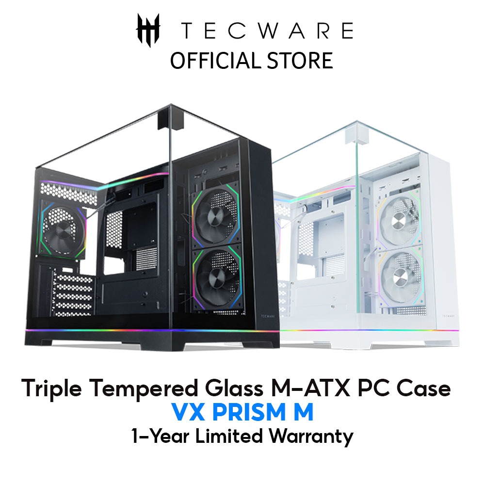 TECWARE VX PRISM M TEMPERED GLASS M-ATX PC CASE WITH 3*120mm ARGB FANS - BLACK / WHITE | Shopee ...