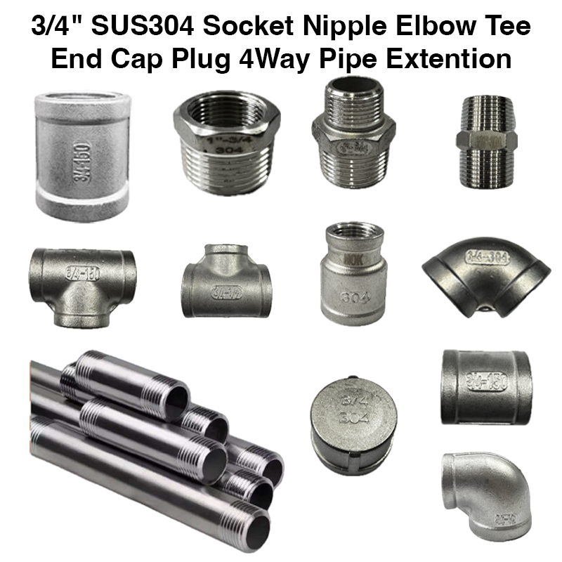 3/4" SUS201 SUS304 Stainless Steel Socket Nipple Elbow Tee End Cap Plug ...