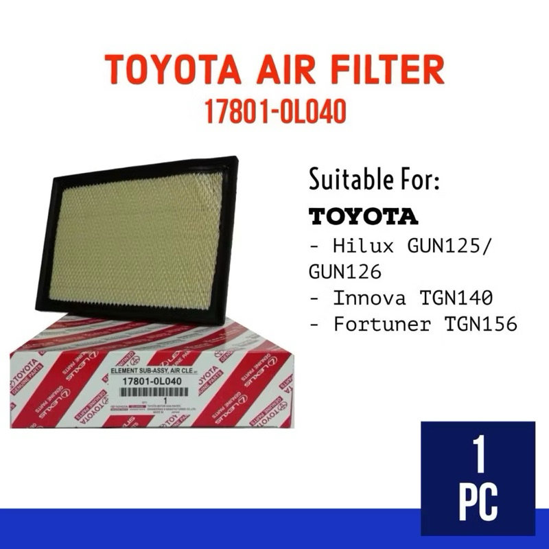 TOYOTA 17801-0L040 AIR FILTER -HILUX GUN125/ GUN126/ INNOVA TGN140 ...