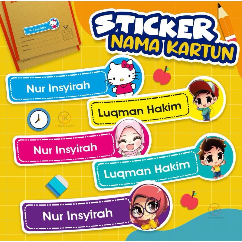 STICKER NAMA KARTUN CUTE PELBAGAI GUNA | BIASA | WATERPROOF | Shopee ...