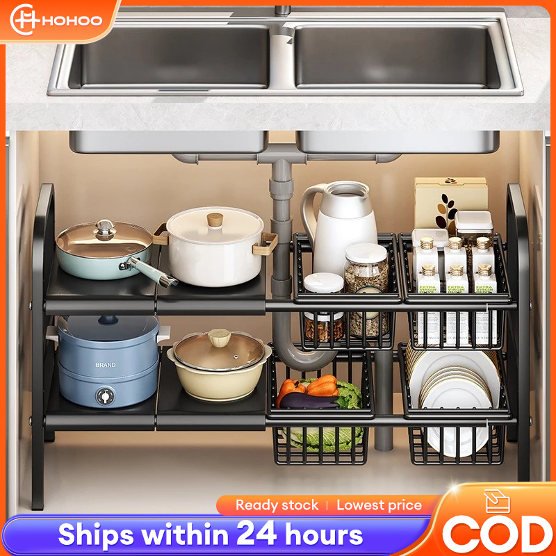 【Expandable】Stainless Steel Kitchen Rack Under Sink Rak Dapur Kitchen ...