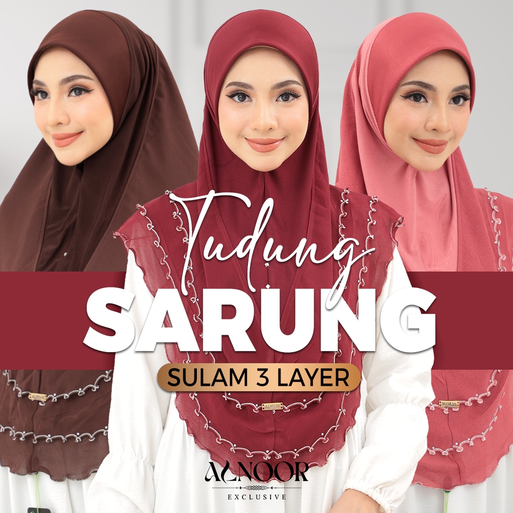 ALNOOR Tudung Sarung Sulam 2 Layer Lace Batu Tabur | Labuh & Berdagu ...