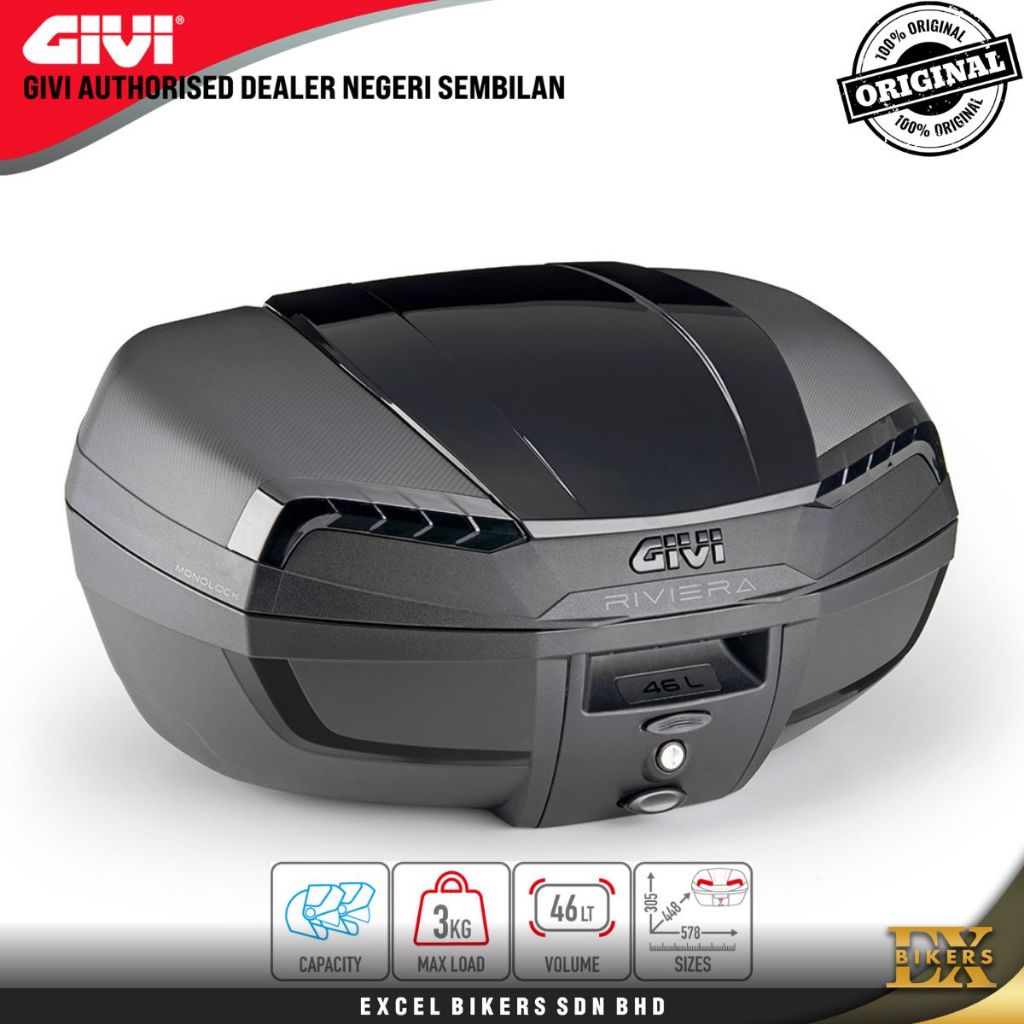 GIVI TOP BOX E46NB RIVIERA /46 LTR TOP BOX/GIVI MONOKEY TOP BOX/ GIVI ...