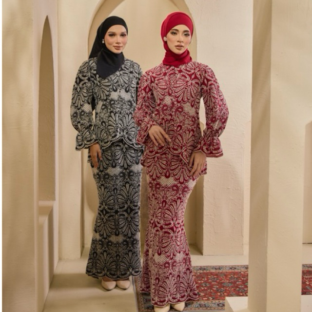 Kurung Reana Puffy Sleeve Embroidery With Full Lining | Shopee Malaysia
