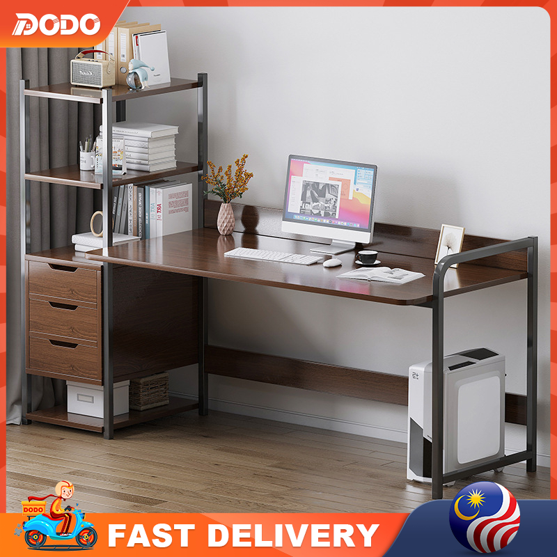 120cm Meja belajar Study Table With 4 Tier BookShelf Office Computer ...