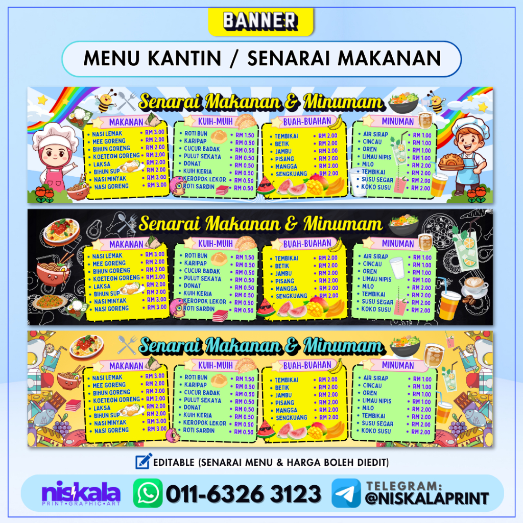 [KANTIN] Banner Menu Senarai Makanan dan Minuman [Editable] | Menu ...