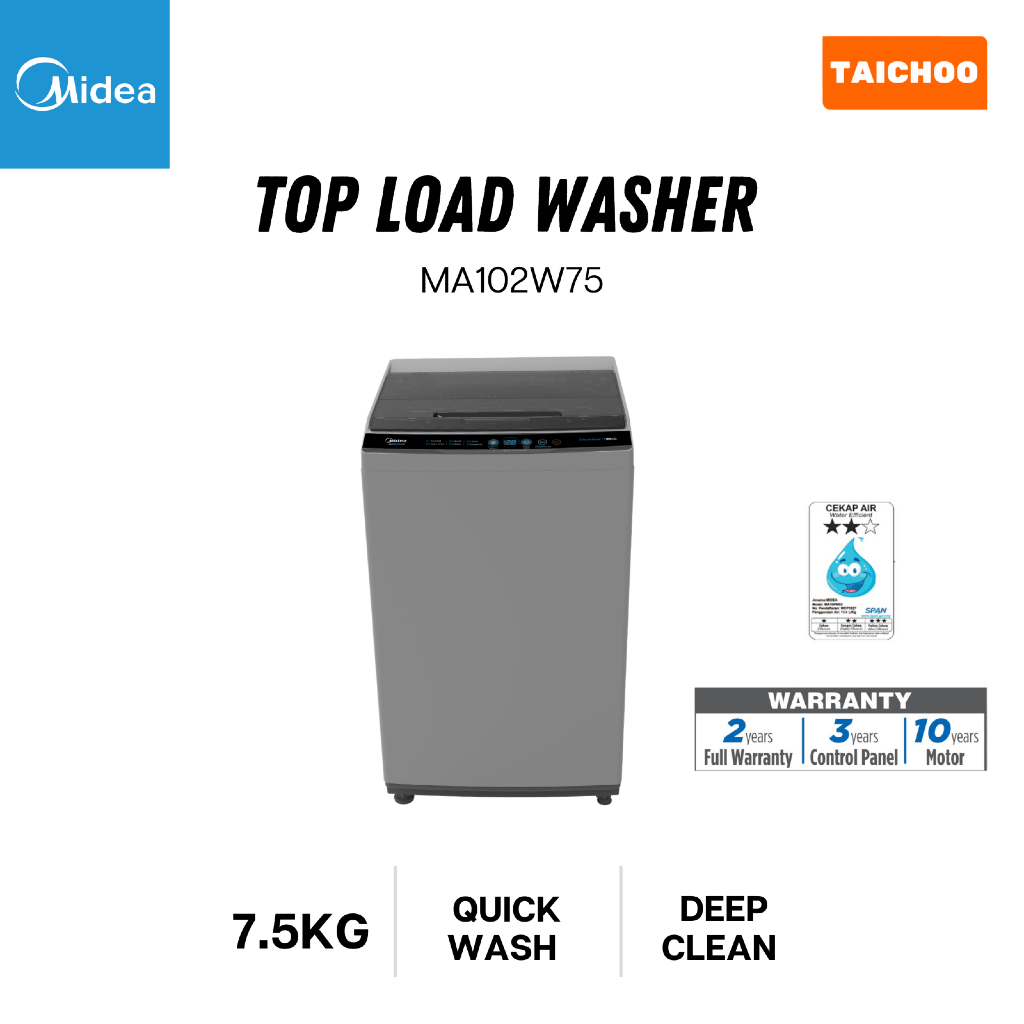 Midea Top Load Auto Washing Machine 7.5KG MA102W75 | Shopee Malaysia