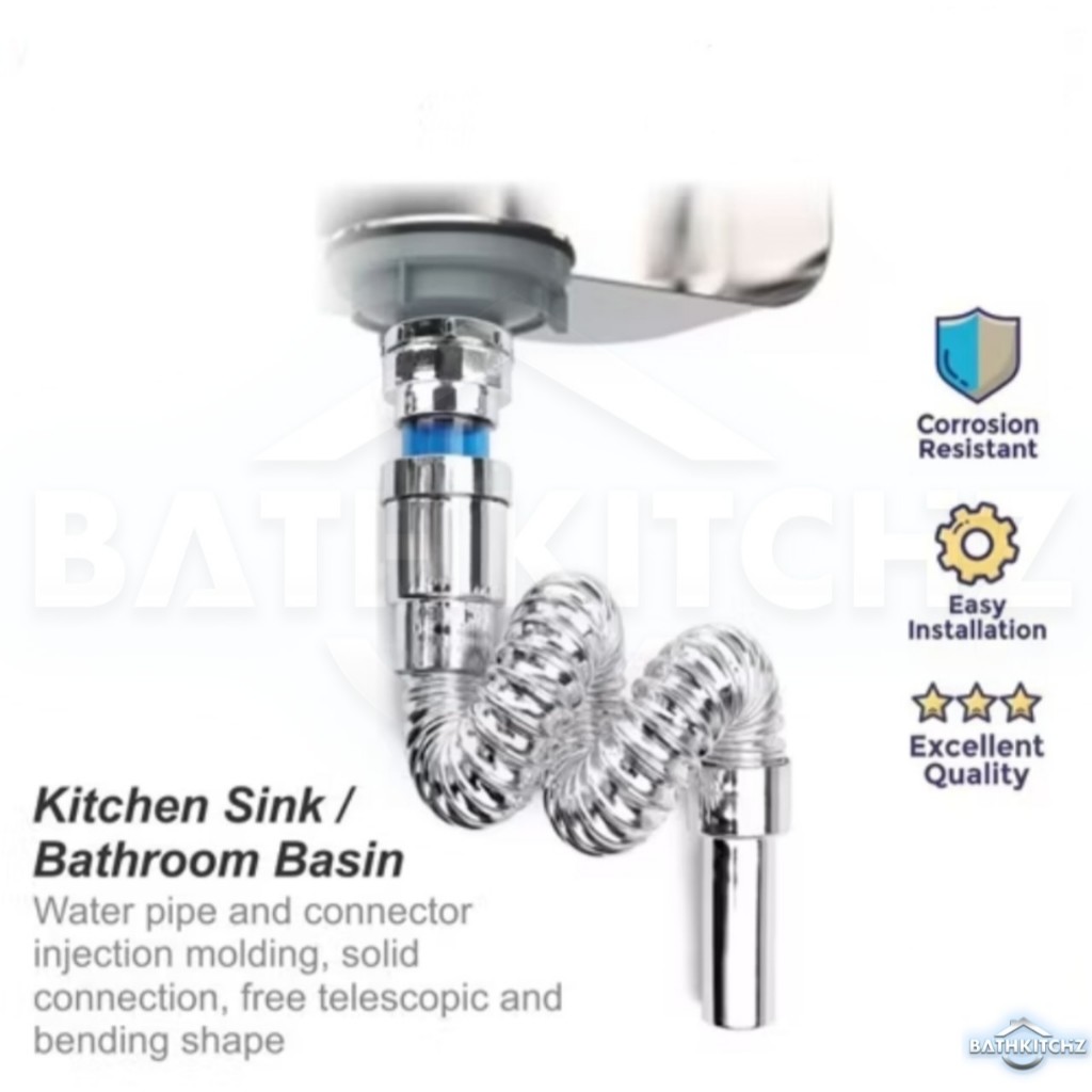 BATHKITCHZ Sink Unitrap Flexible Hose Drainer Pipe Kitchen Sink Waste ...