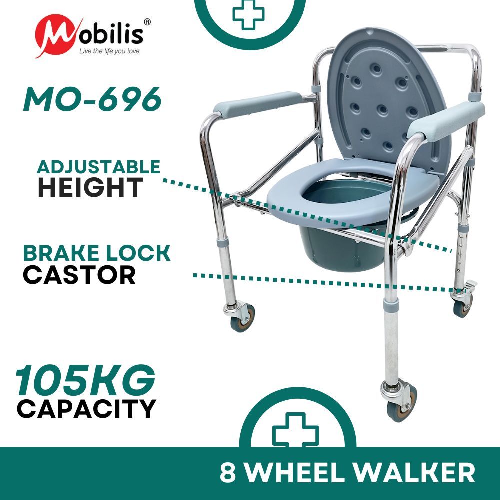 Mobilis Mobile Commode Chair Brake Castor Chrome Coated Frame ...
