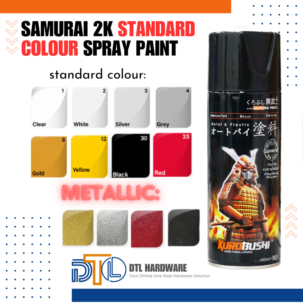 SAMURAI SPRAY PAINT STANDARD COLOUR / METALLIC COLOUR MULTIPURPOSE ...