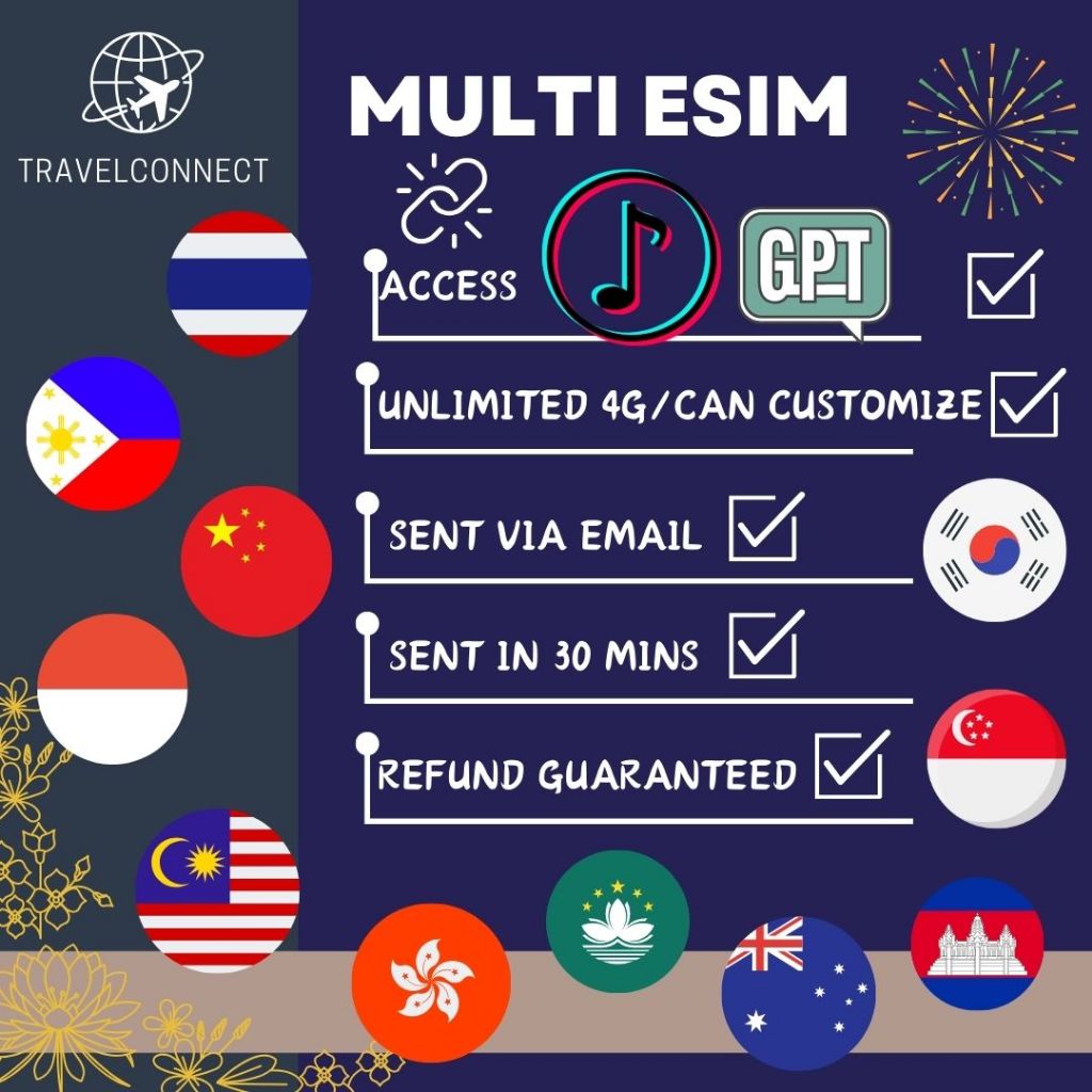 MULTI COUNTRIES ESIM【Can Access TT and Chatgpt】【4G/5G🔥】【3GB/5GB/10GB ...