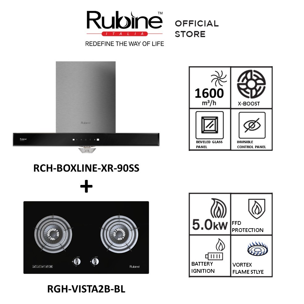 [PACKAGE] RUBINE RCH-BOXLINE-XR-90SS + RUBINE RGH-VISTA2B-BL Glass Gas ...