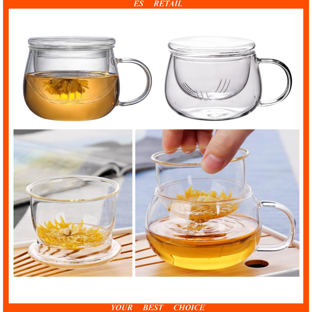 Heat resistance glass mug with glass strainer & lid Glass tea cup Cawan ...