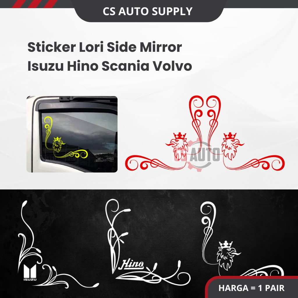 Sticker Tepi Side Mirror Corner Isuzu Hino Scania Volvo Cermin Sisi ...