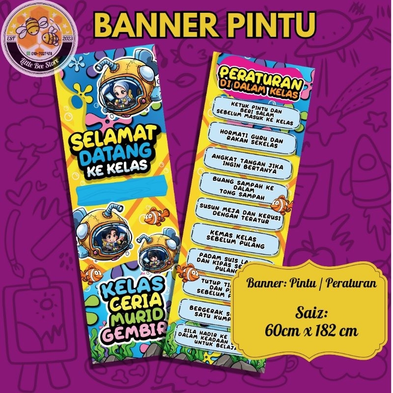 Banner Pintu dan Peraturan | Set keceriaan Kelas | Doodle Style | 2 x 6 ...
