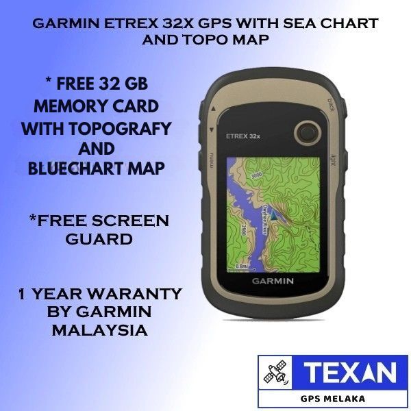 Garmin eTrex 32x GPS Free 32gb Card & Screen Protector Preloaded Sea ...