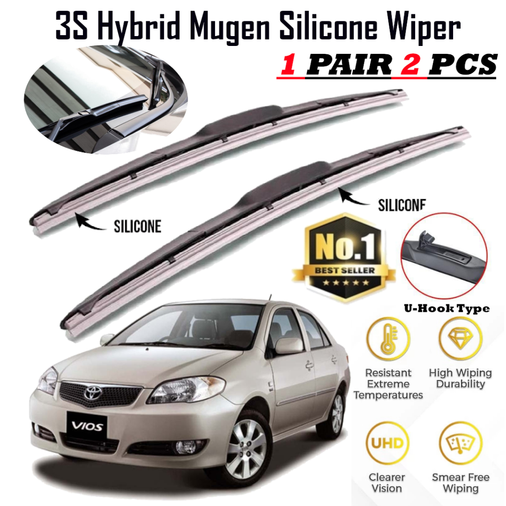 1pair(set) Toyota Vios NCP42 2003-06 Japan Mugen Silicone Wiper 3 ...