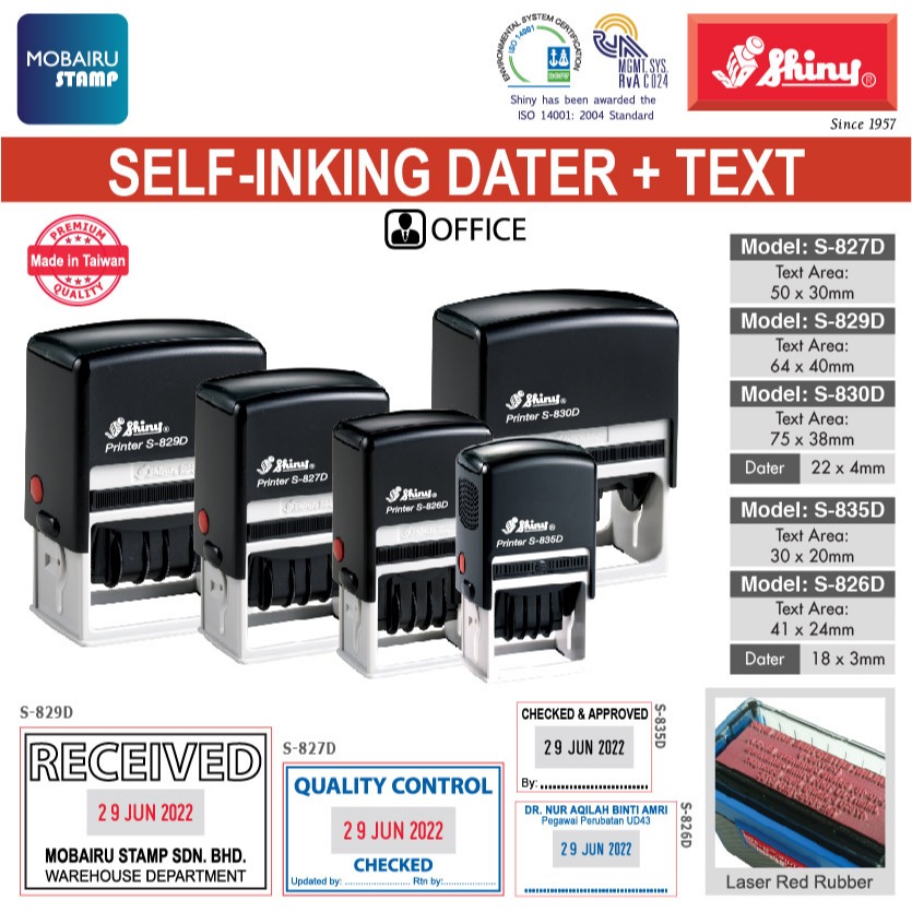 SHINY Dater + Text Rubber Stamps - Self Inking Printer S-827D, S-829D[Office, Schools, Hospital ...