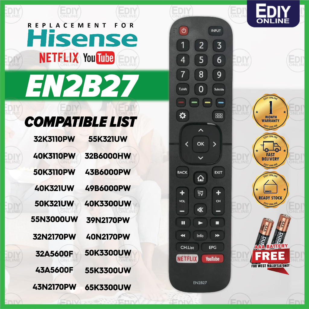 HISENSE EN2B27 TV REMOTE CONTROL Universal Smart LED LCD TV Replacement ...