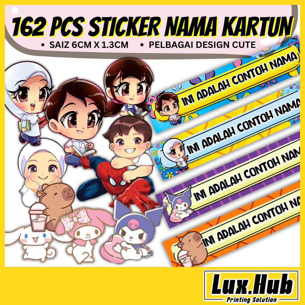 162pcs Sticker Nama Kartun | Sticker Nama Buku Sekolah | Sticker ...