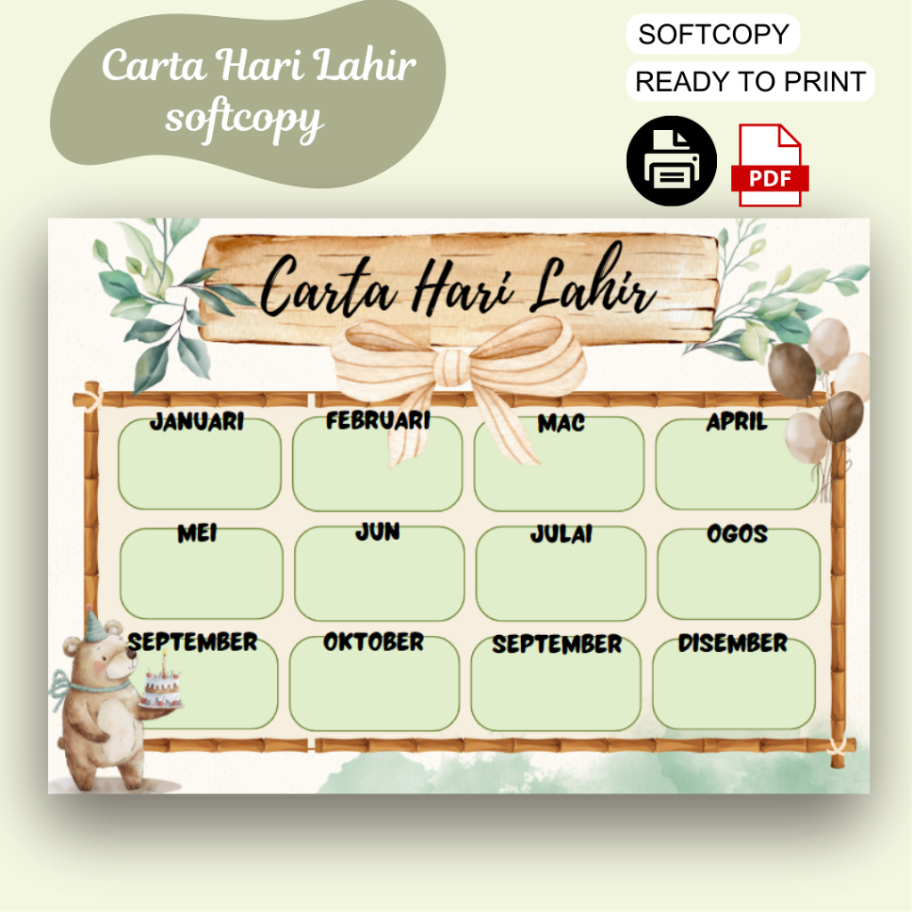 SOFTCOPY PDF Carta Hari Lahir Kelas - HIASAN DEKORASI KELAS | Shopee ...