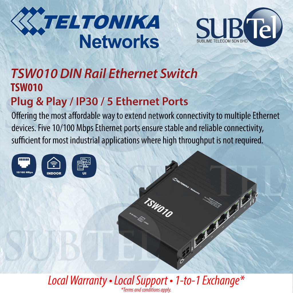 Teltonika TSW010 Ethernet Unmanaged 5 100Mb Ports Industrial Design ...