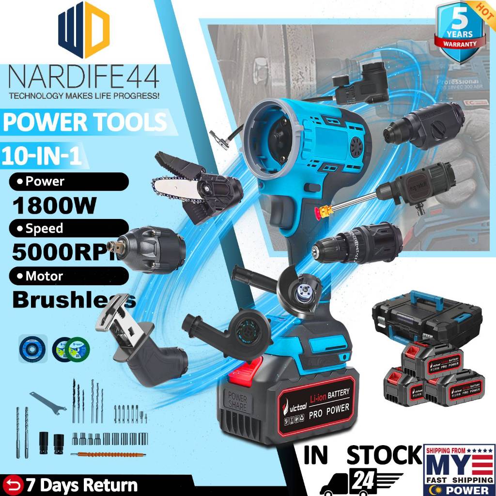 5-Year Warranty 10-In-1 Cordless Drill Combo Kit Impact Drill Can ...