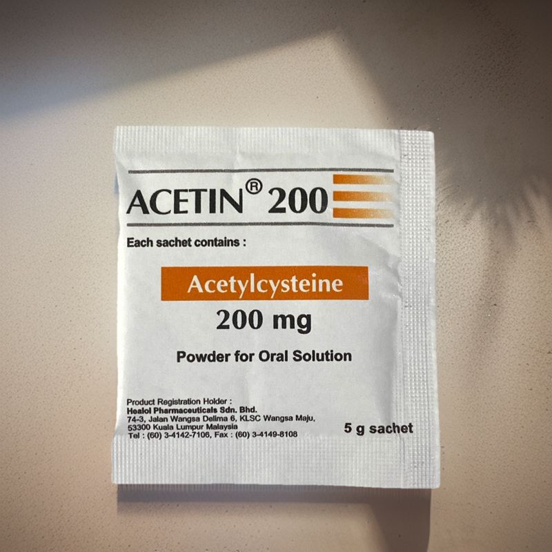 Acetin 200 200mg 5g Sachet (Exp: September 2025) Cair Kahak Dissolve ...